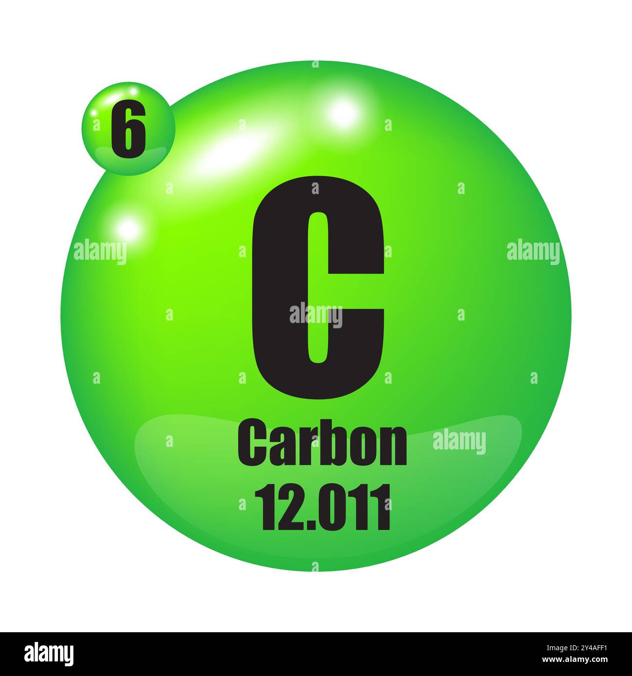 Carbon element icon. Green glossy sphere. Chemical symbol C. Atomic ...