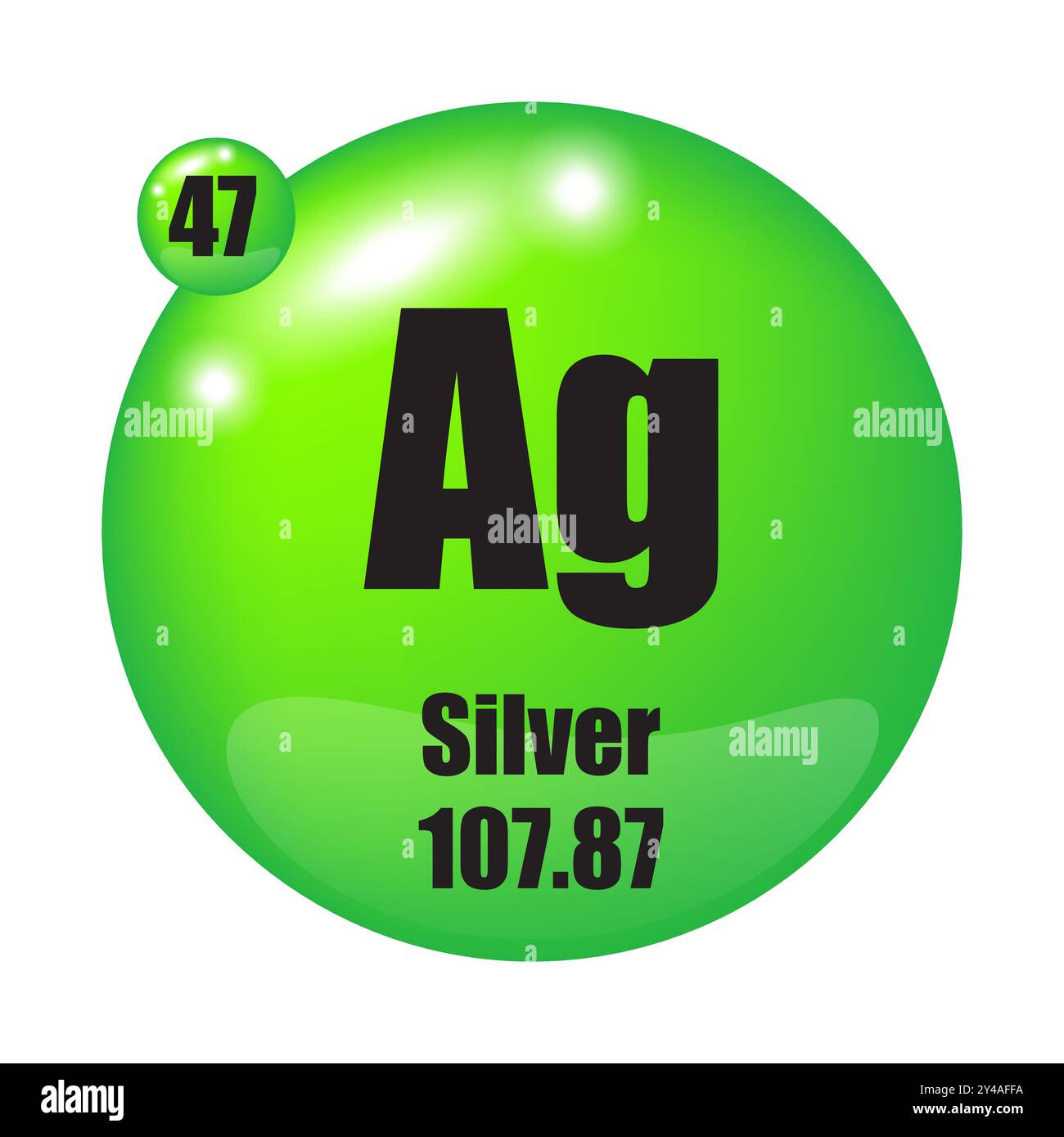 Silver icon. Ag chemical element. Atomic number 47. Mass 107.87. Green ...