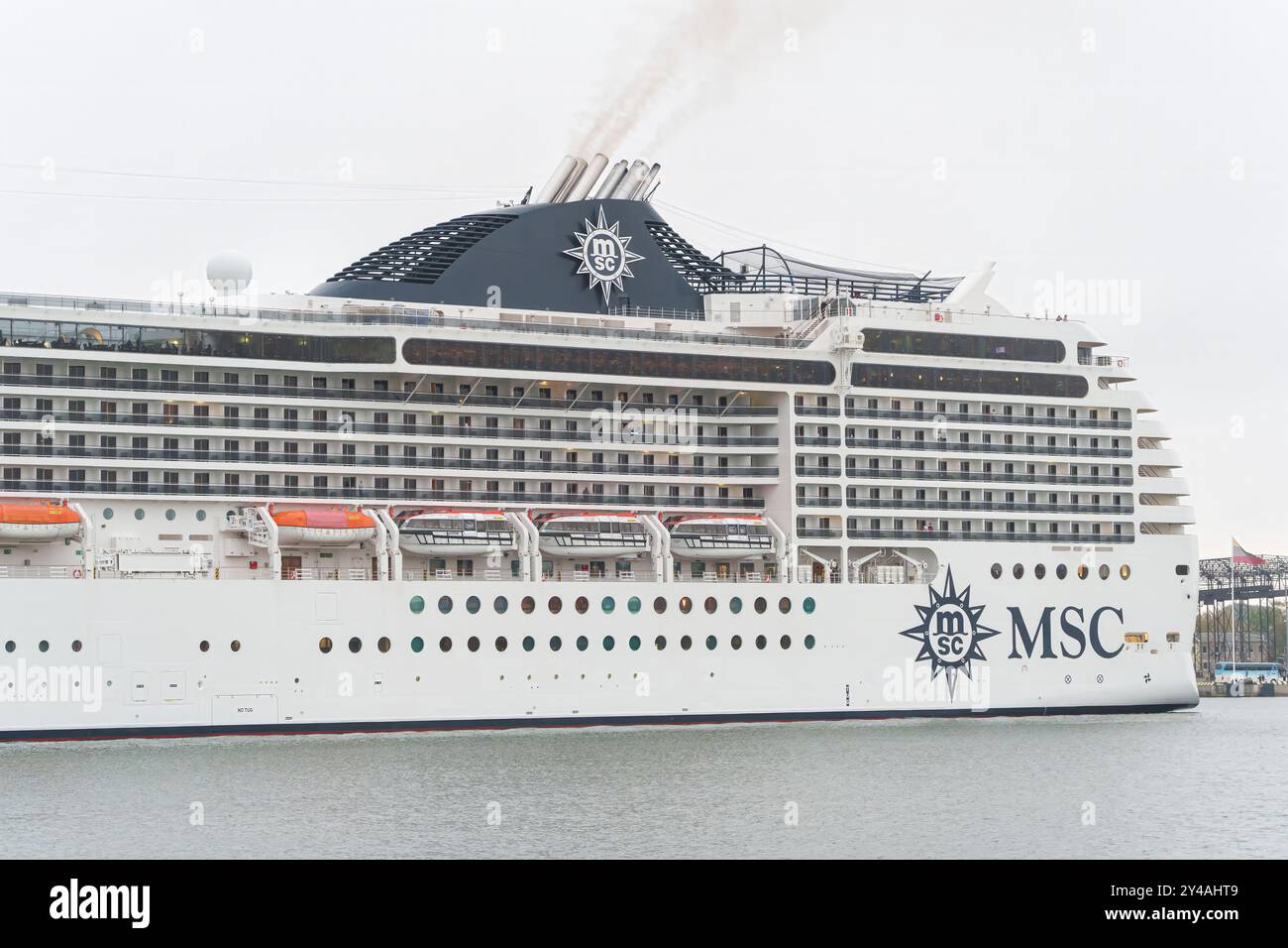 MSC Cruise ship in Klaipeda port. Large passenger ship. Vacations and ...
