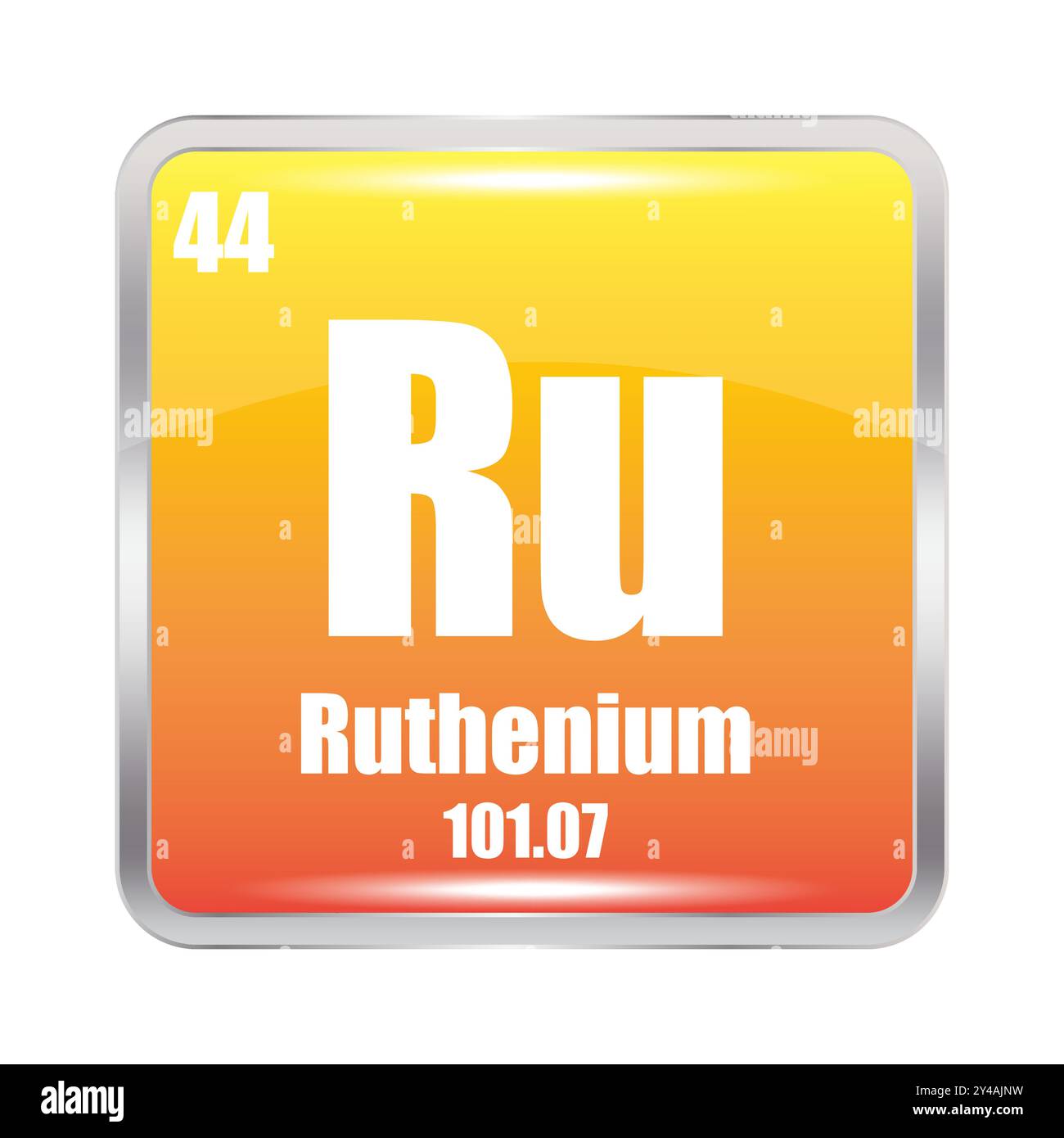 Ruthenium icon. Ru chemical element. Atomic number 44. Mass 101.07 ...