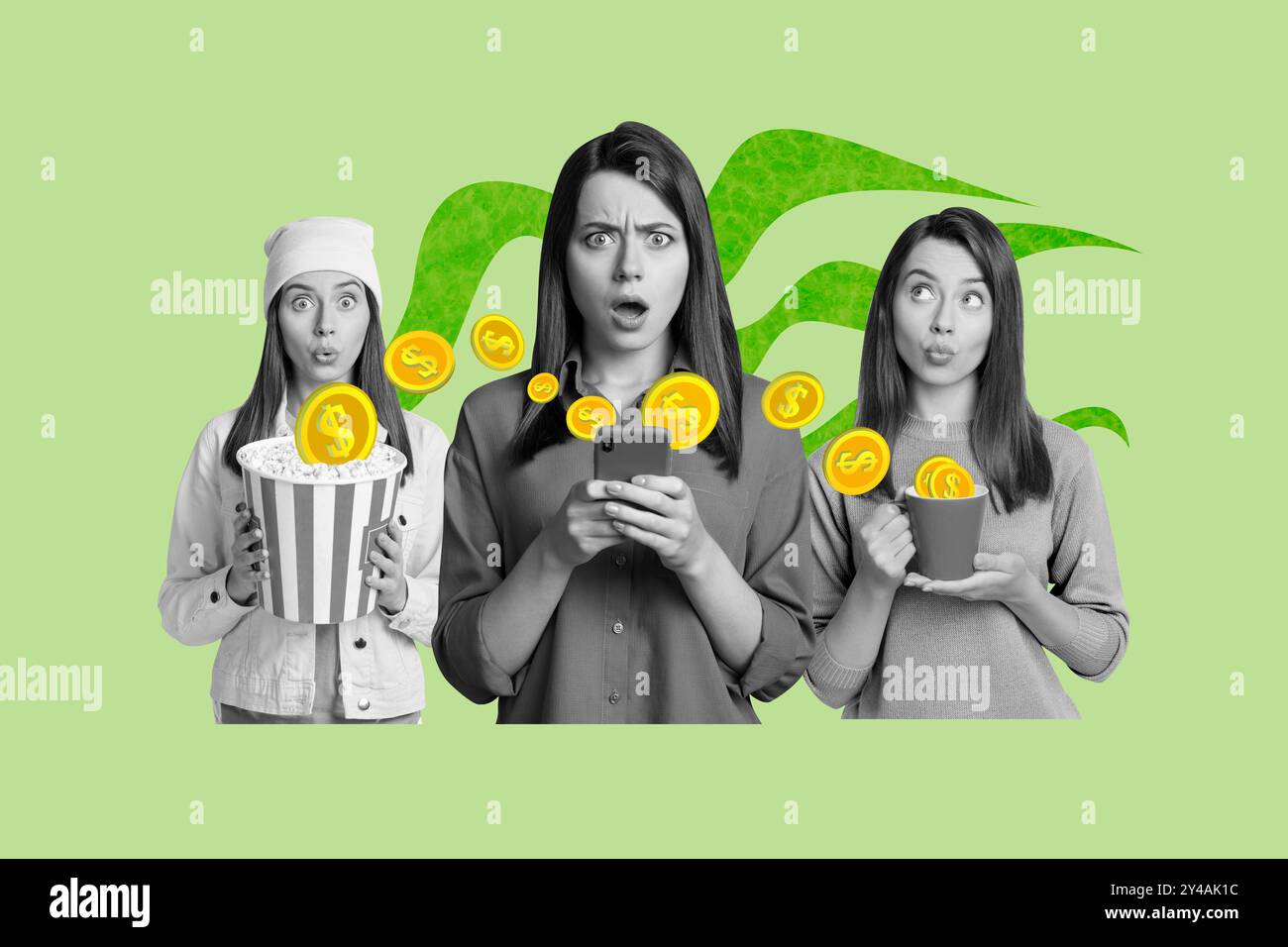 Creative collage image amazed girls shocked omg reaction confused ...