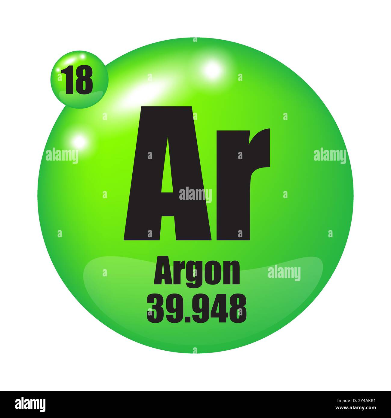 Argon element icon. Ar symbol focus. Atomic number 18. Mass 39.948 ...