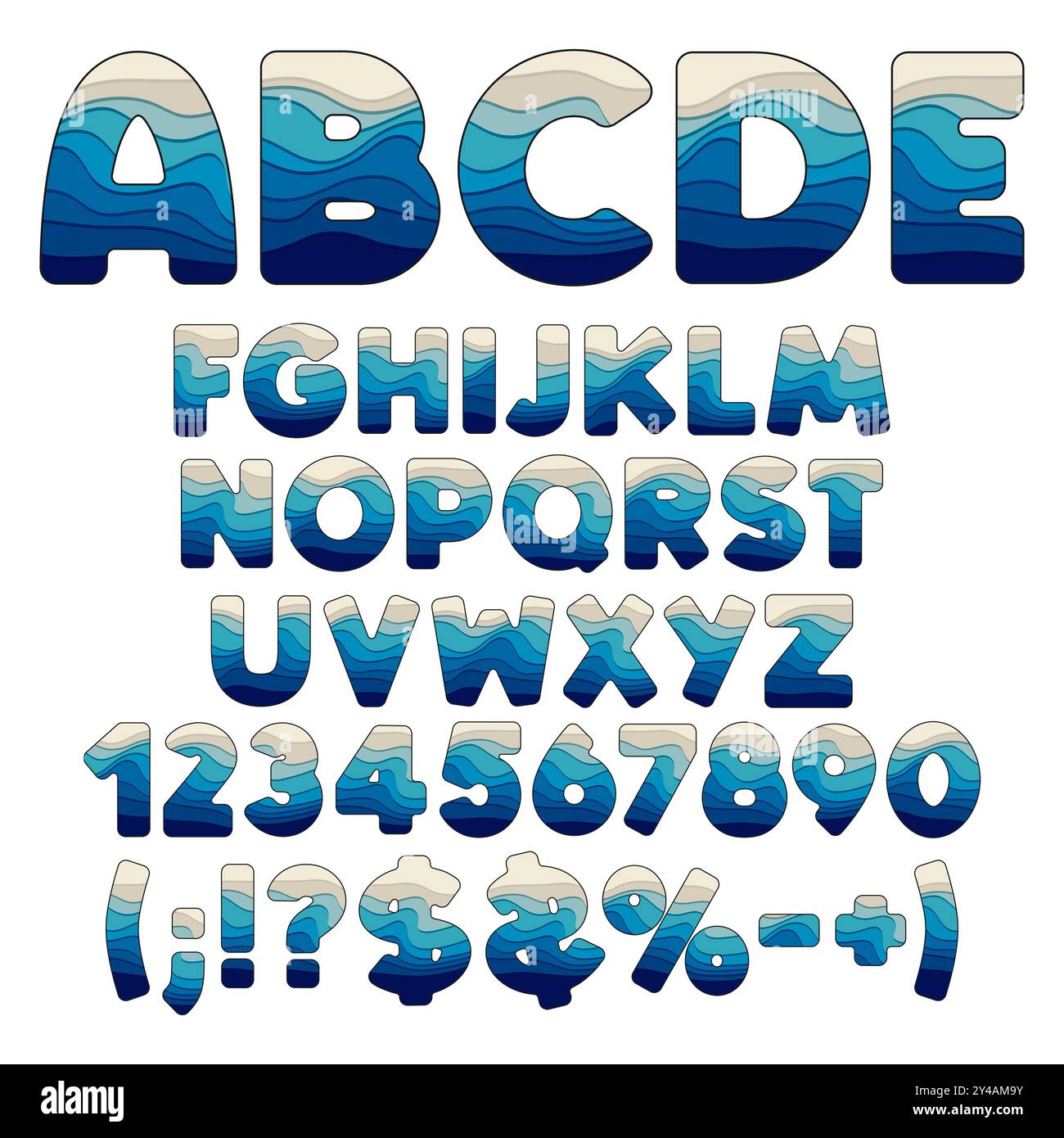 Alphabet, letter, number and sign from layers. Isolated vector objects ...