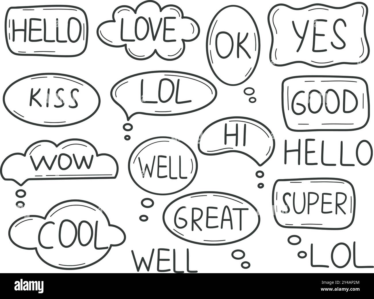 Speech bubbles with popular words hand drawn set Stock Vector Image ...