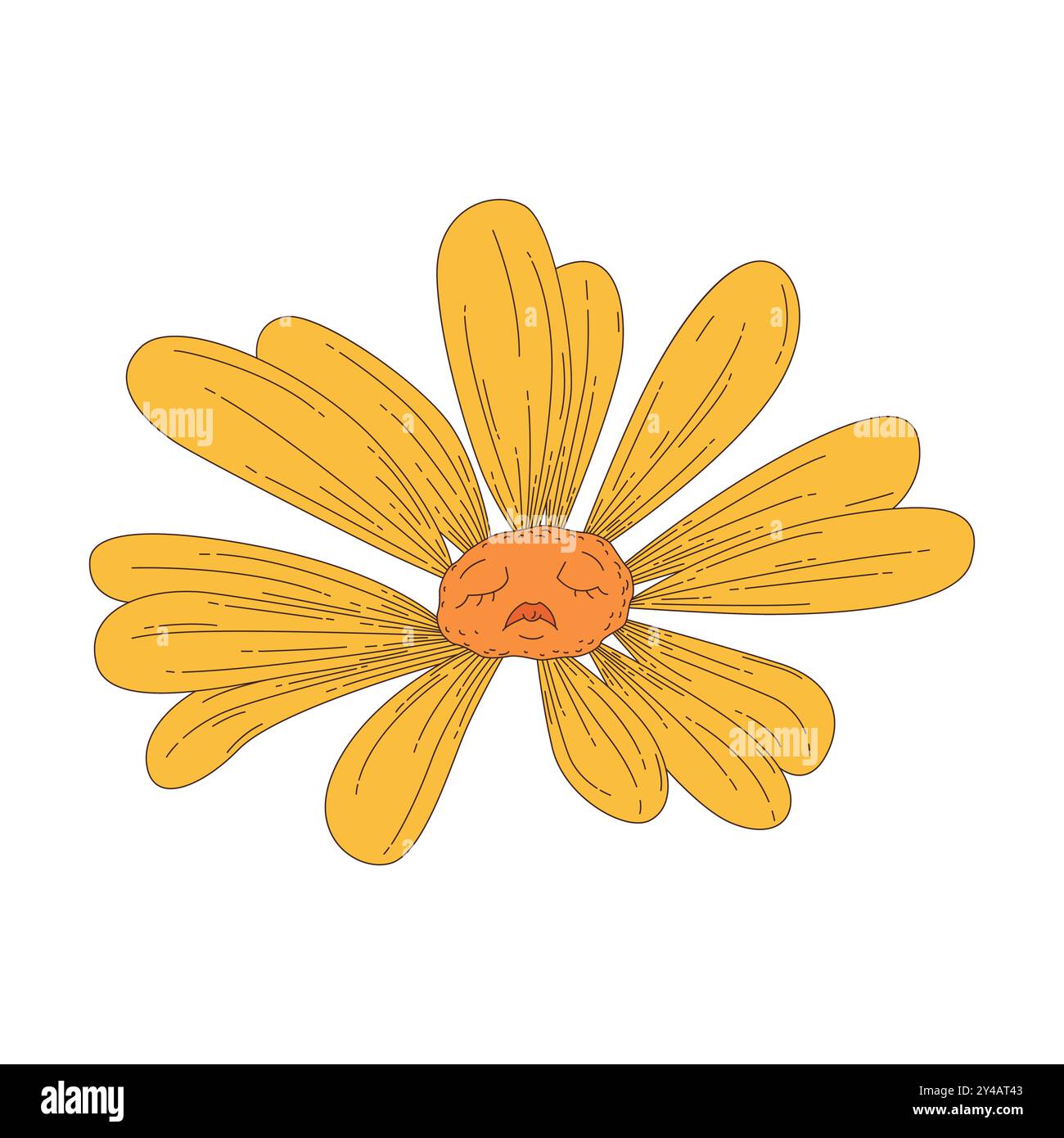Groovy daisy flower sleeping, sleepy psychedelic character with eyes ...