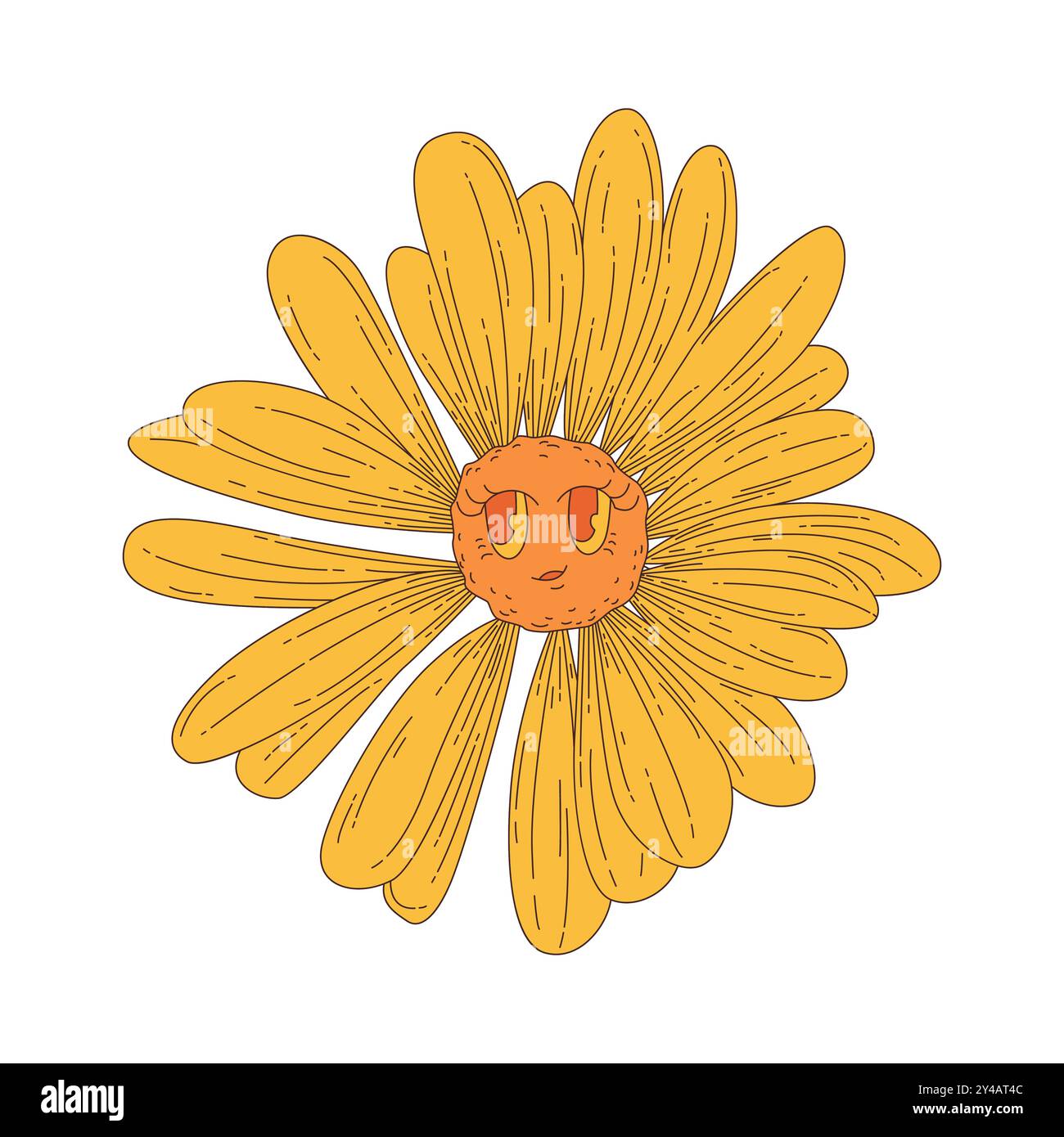 Groovy yellow flower with cute face, psychedelic charming chamomile ...