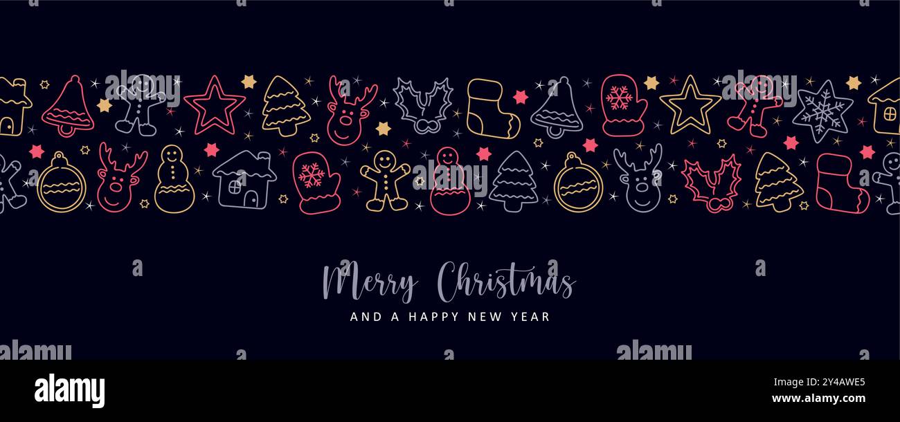 christmas card with winter decoration border gingerbread vector ...
