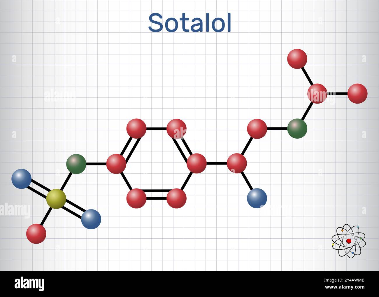 Sotalol drug molecule. Used to treat and prevent abnormal heart rhythms ...