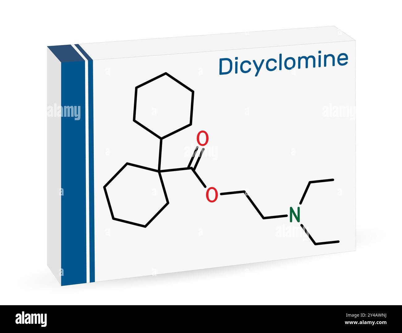 Dicyclomine, dicycloverine molecule. Antimuscarinic drug used to treat ...