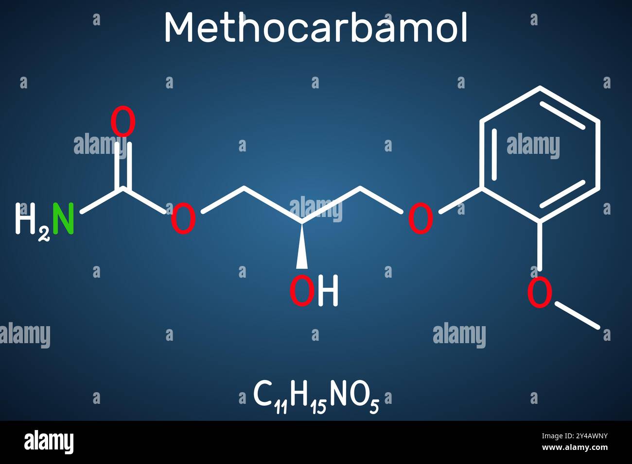 Methocarbamol drug molecule. It is used for short-term musculoskeletal ...