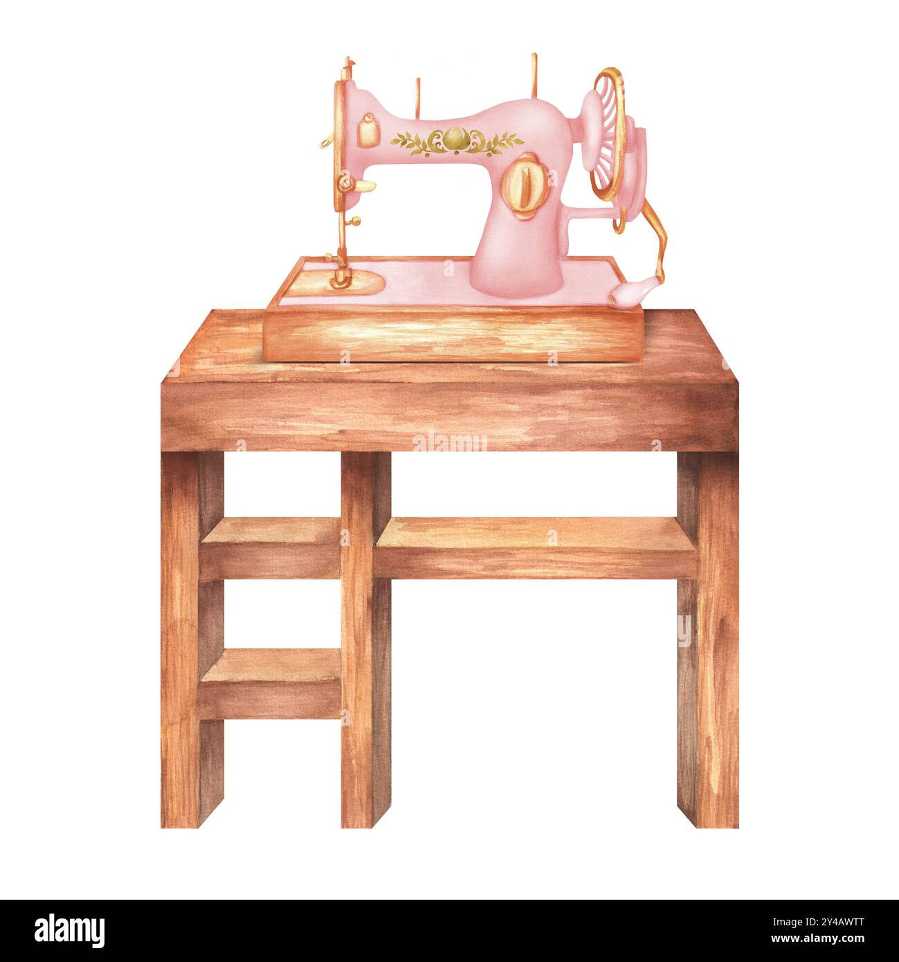Sewing machine on the wooden table. Sewing clipart. Tailoring. Workshop ...