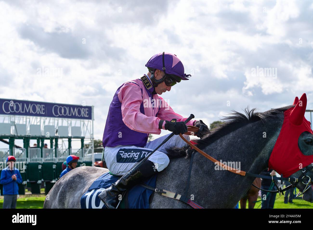 Jockey Paul Mulrennan on Azure Blue at York Racecourse during the Ebor ...
