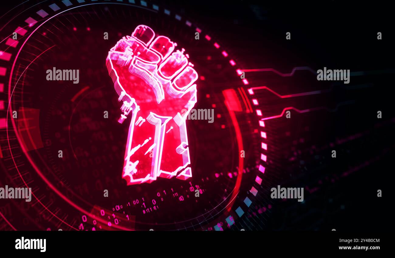Freedom fight revolution with clenched fist symbol digital concept ...