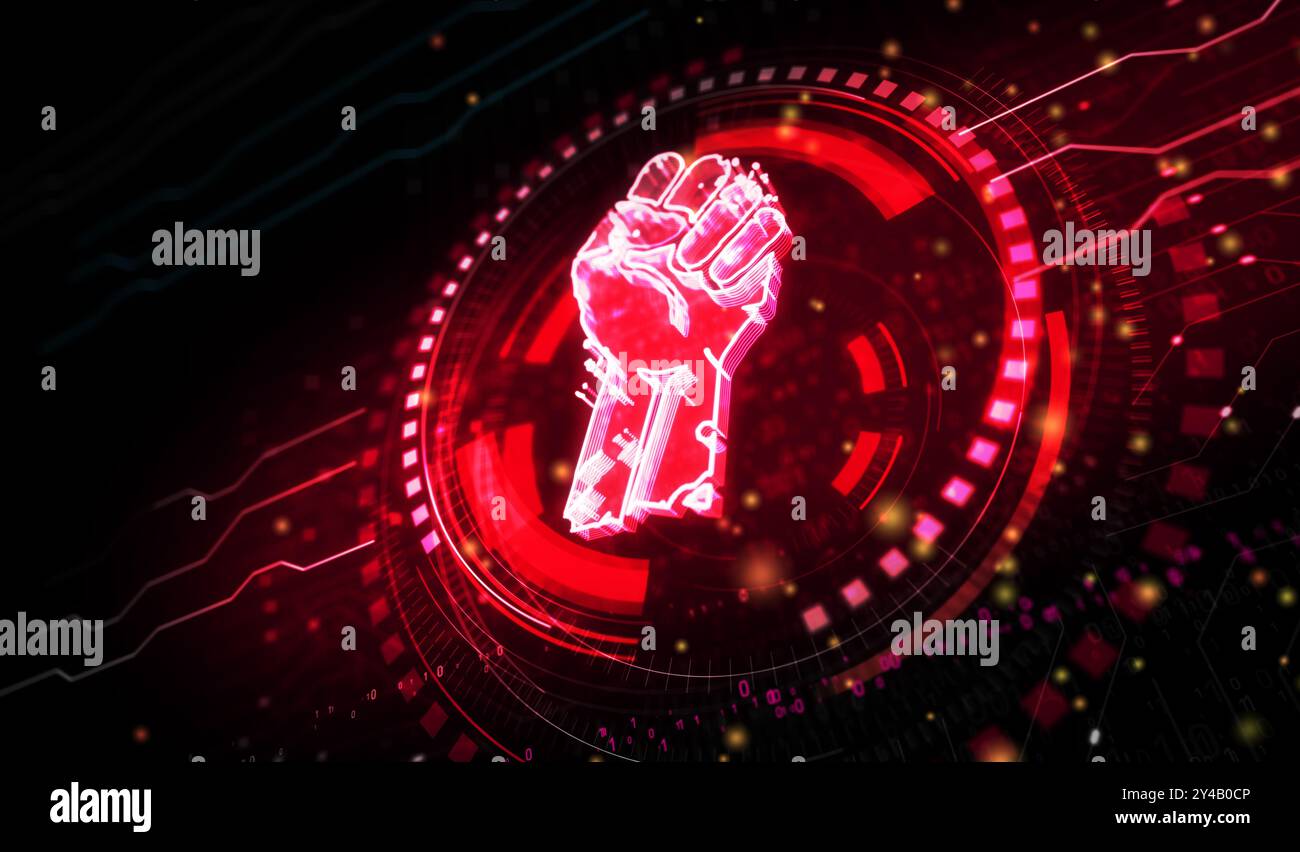 Freedom fight revolution with clenched fist symbol digital concept ...
