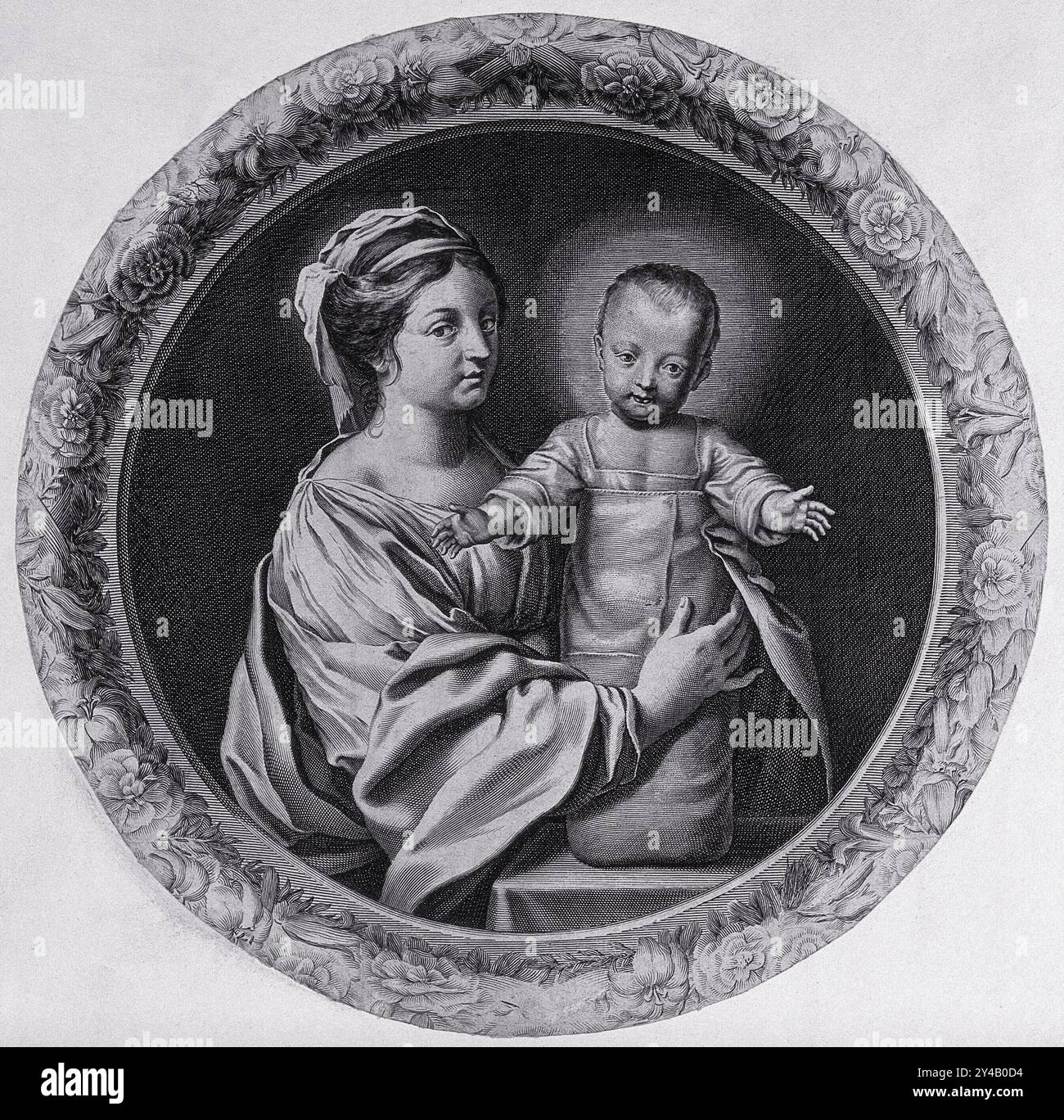 Saint Mary gently holds the Christ Child, who wears a simple garment ...
