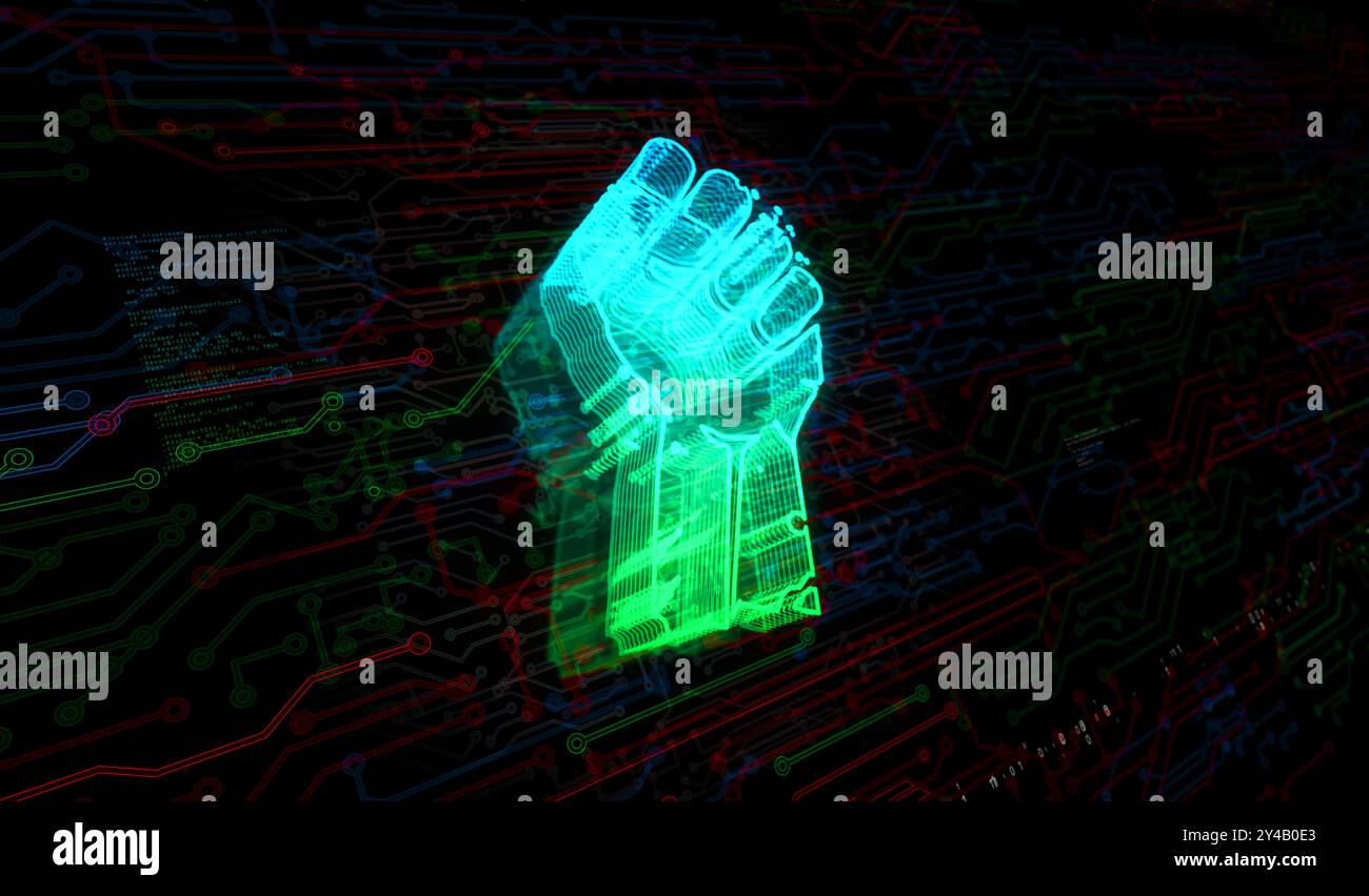 Freedom fight revolution with clenched fist symbol digital concept ...