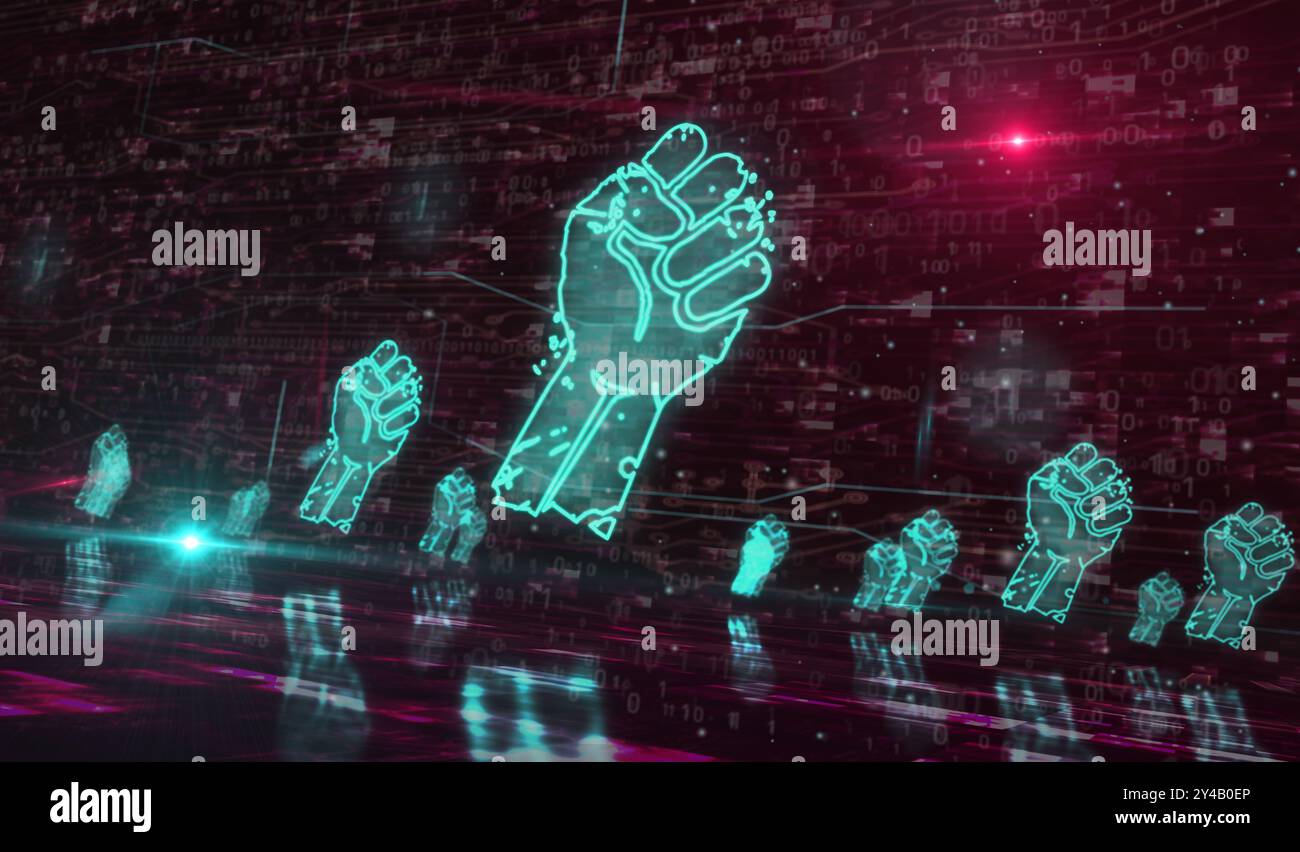 Freedom fight revolution with clenched fist symbol digital concept ...