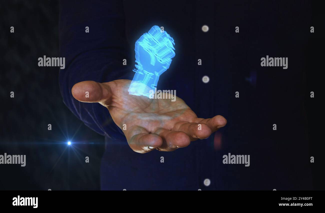 Freedom fight revolution with clenched fist 3d symbol over man hand ...