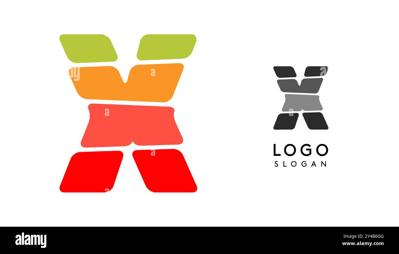 Bright colorful letter X, layers blocks like sandwich, stone balancing ...