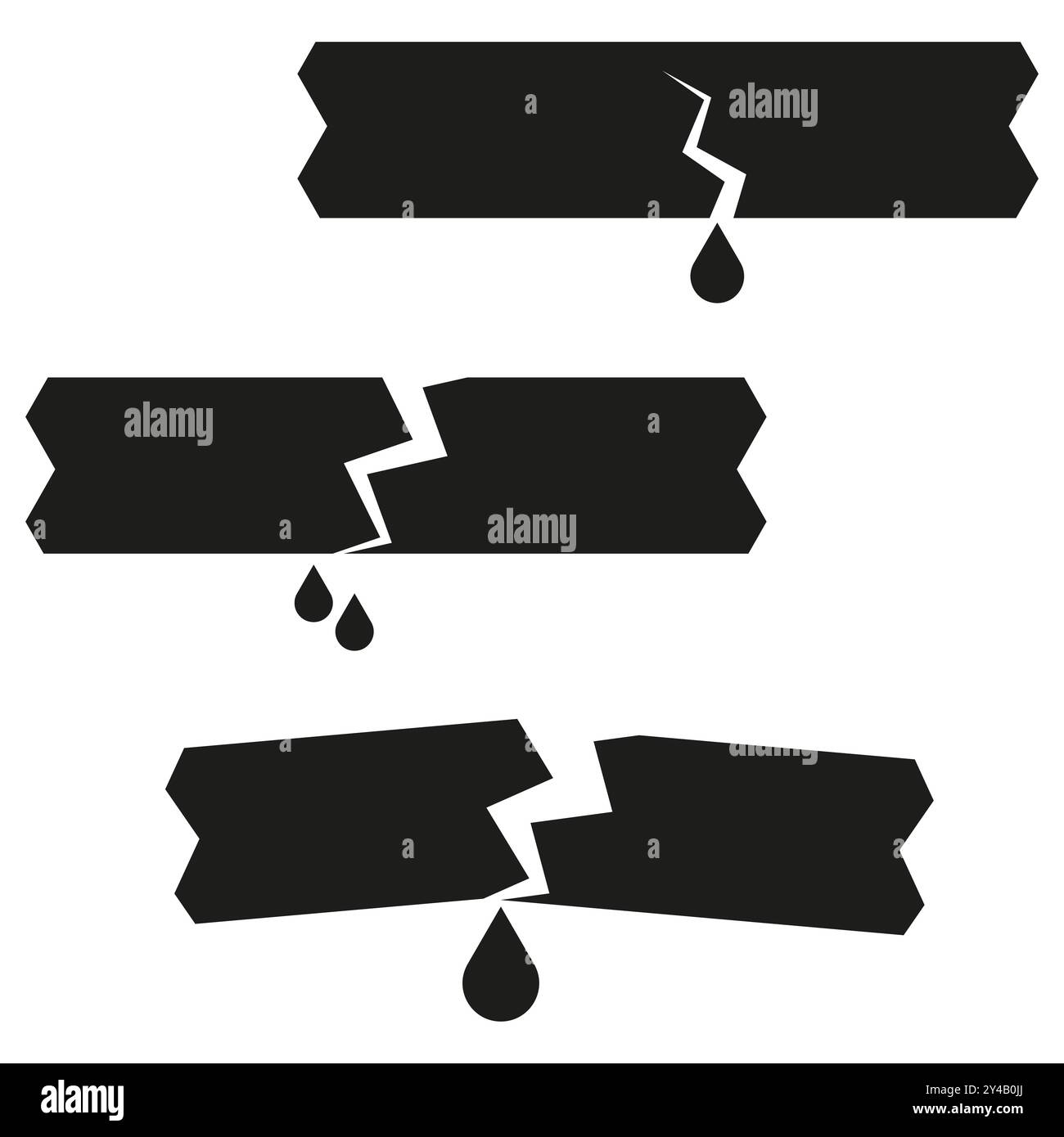 Cracked pipe icons. Water drops leaking. Broken pipe symbols. Simple ...