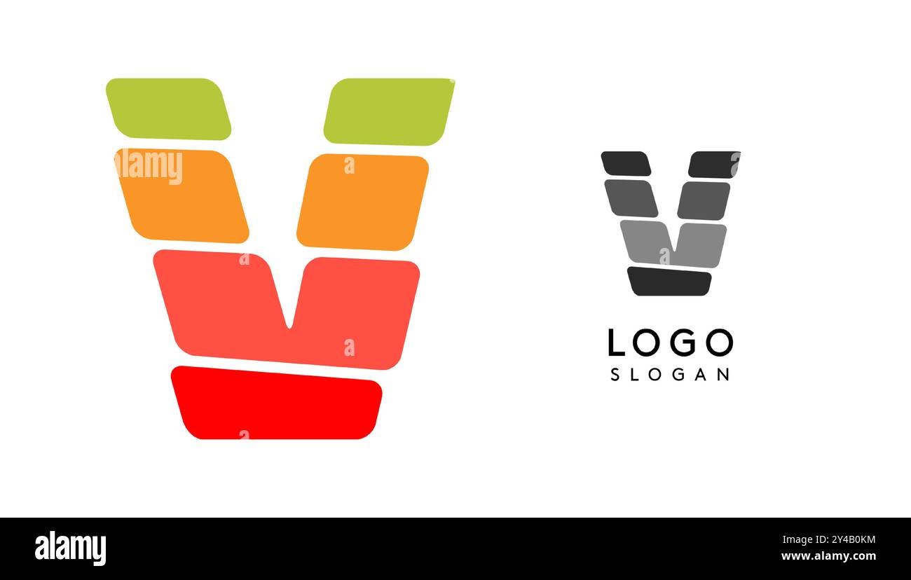 Bright colorful letter V, layers blocks like sandwich, stone balancing ...