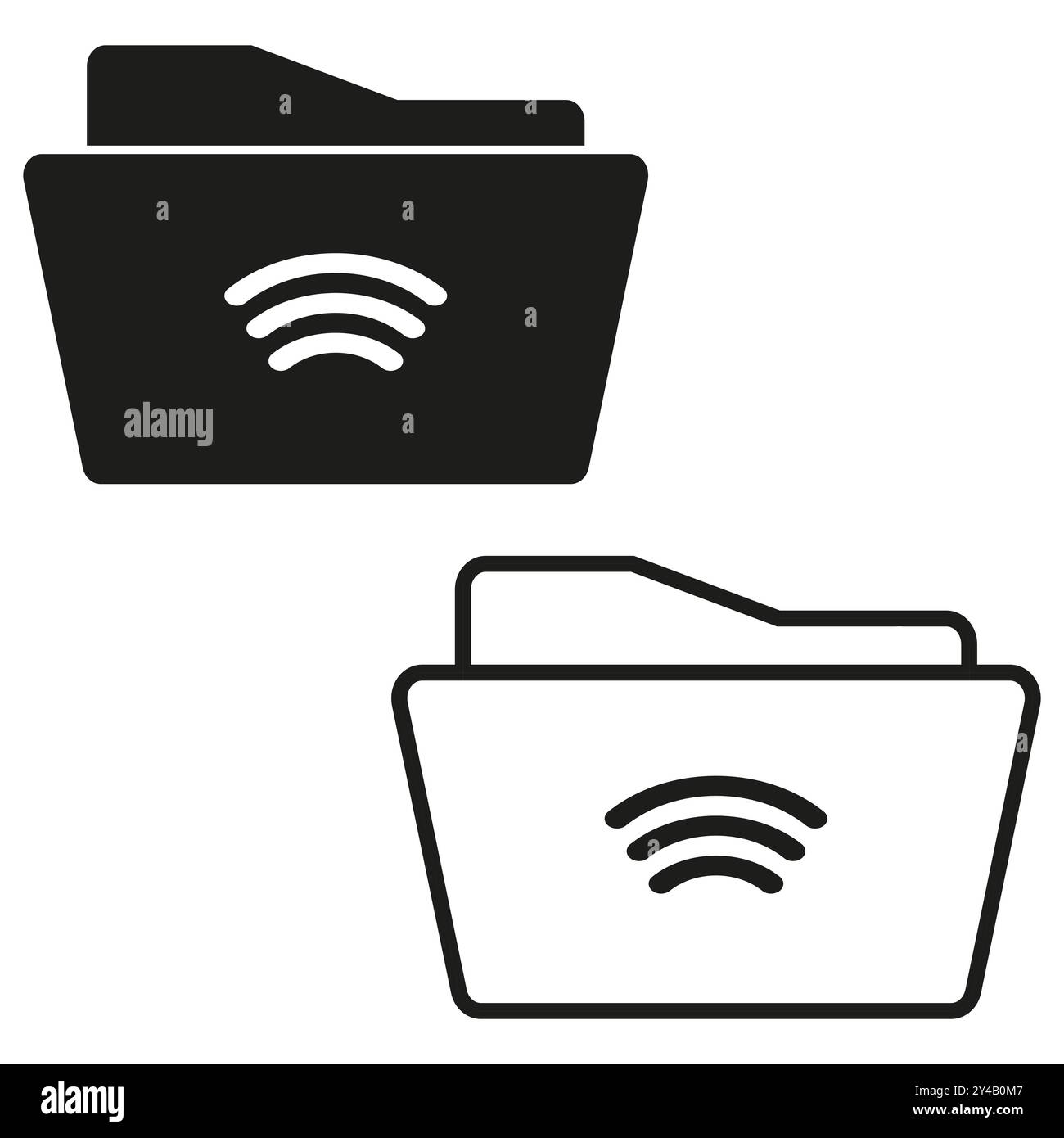 Wireless folder icons. File storage symbol. Digital data sharing ...