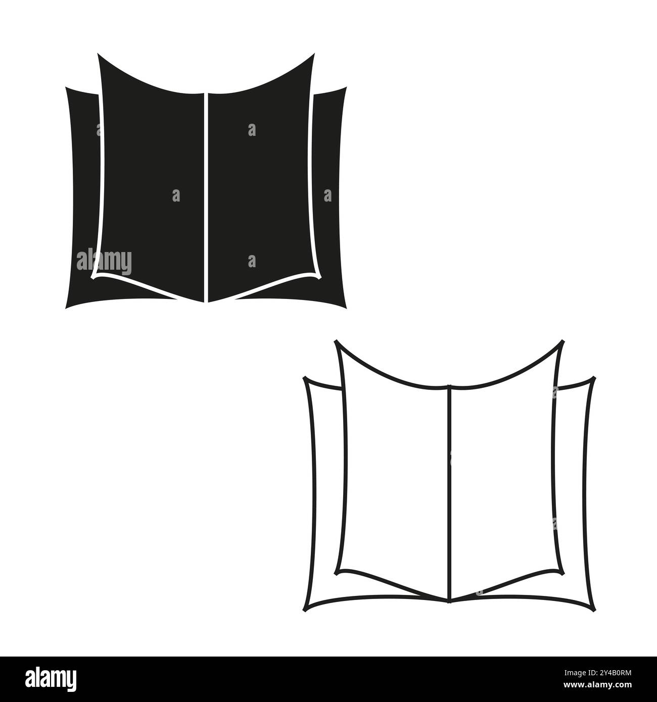 Book icon set. Open pages symbol. Abstract reading graphic. Black and ...