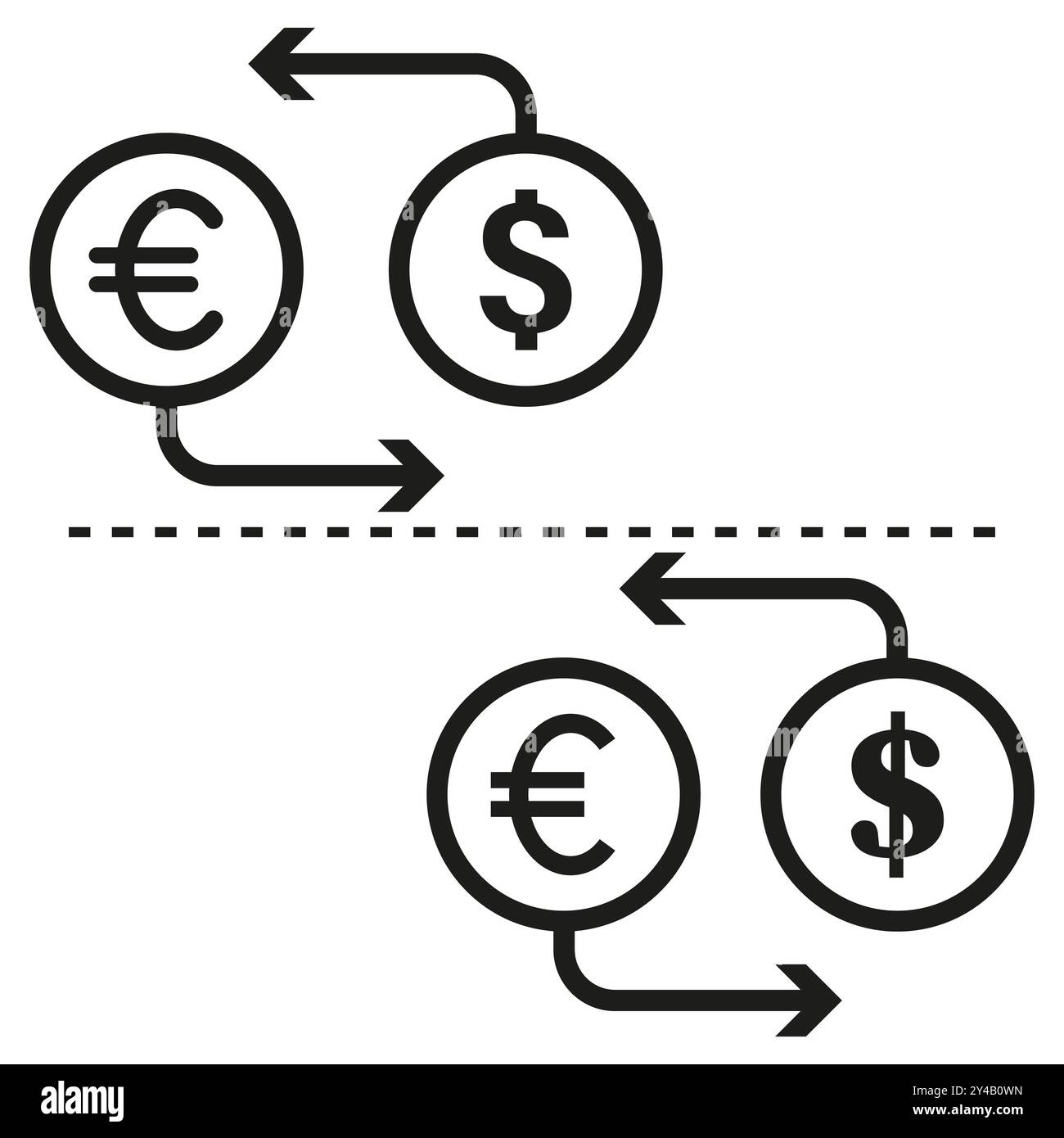 Currency exchange icon. Euro and dollar symbols. Arrows indicate ...