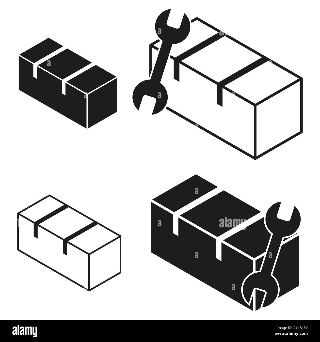 Package and wrench icon. Shipping box set. Repair tool concept. Vector ...