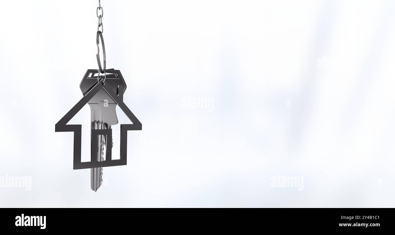 House-shaped keychain with keys over white background image Stock Photo ...