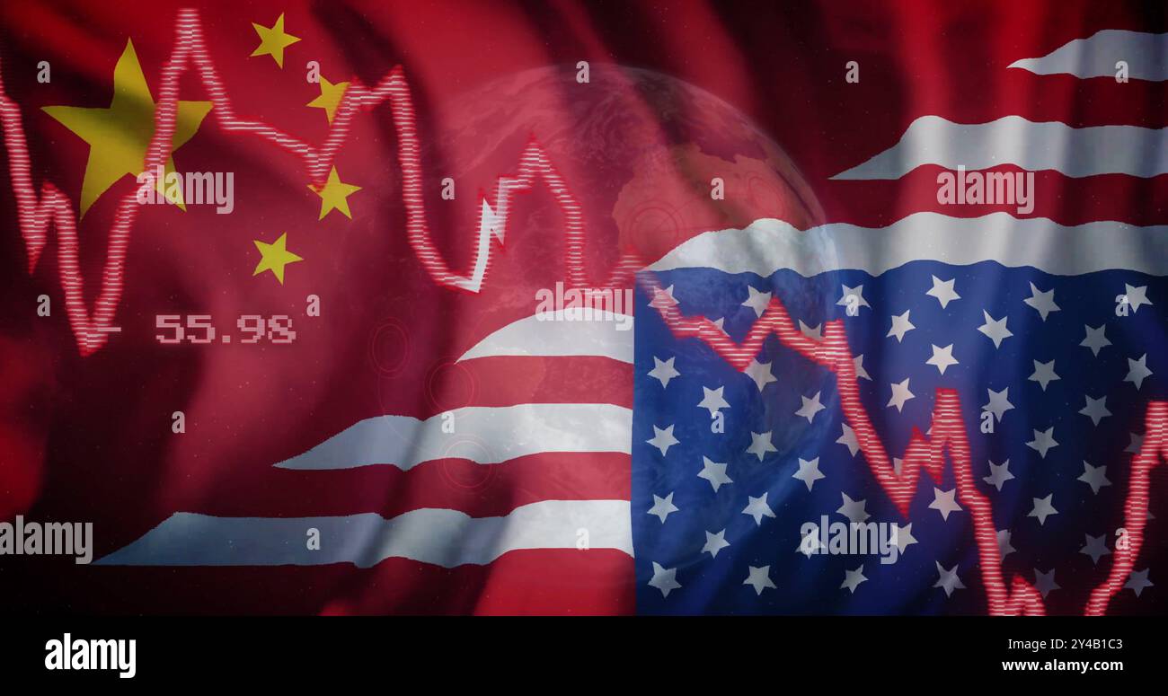 Stock market decline image over Chinese and American flags Stock Photo ...