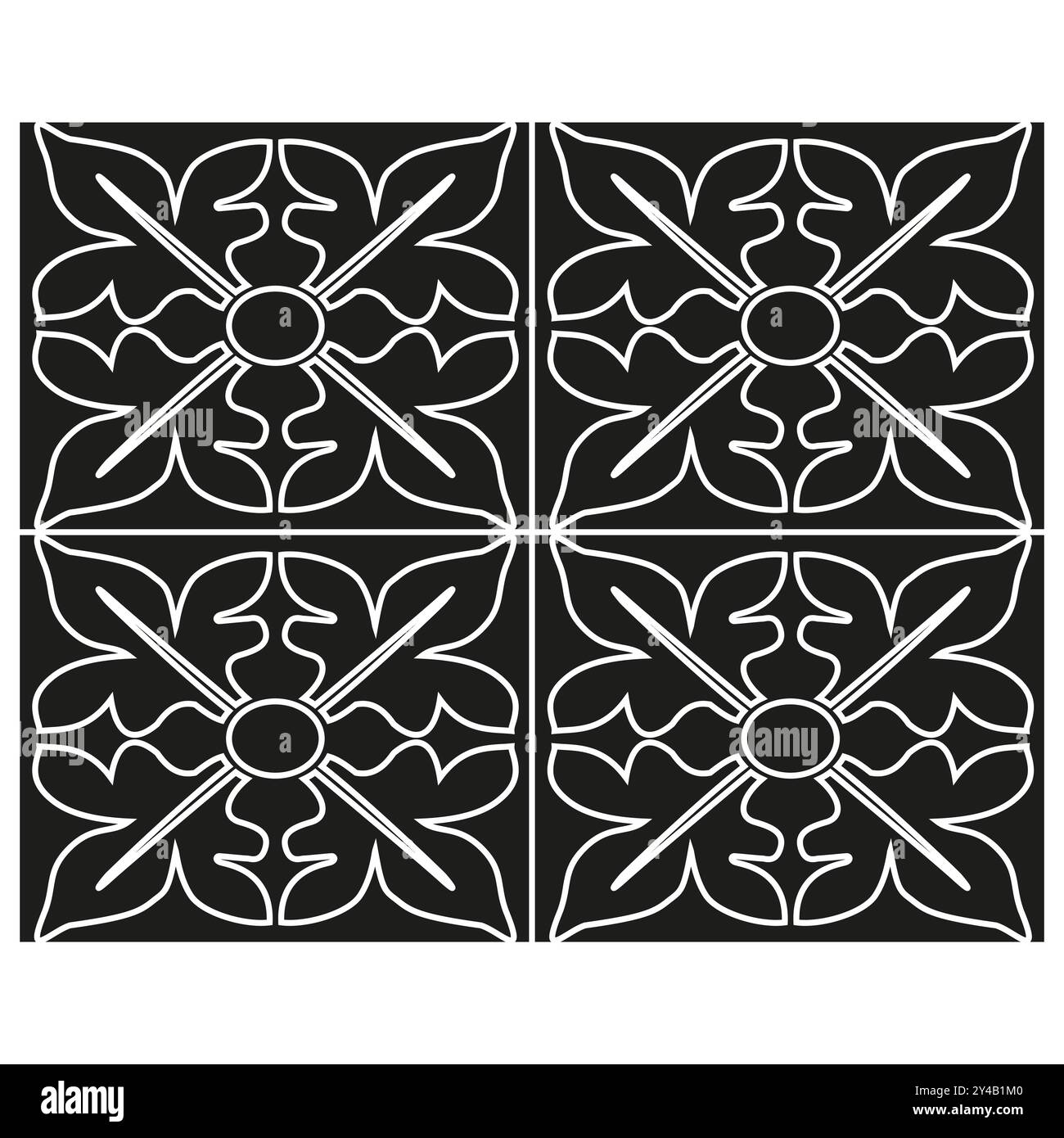 Ornamental tile pattern. Floral motif design. Black and white contrast ...
