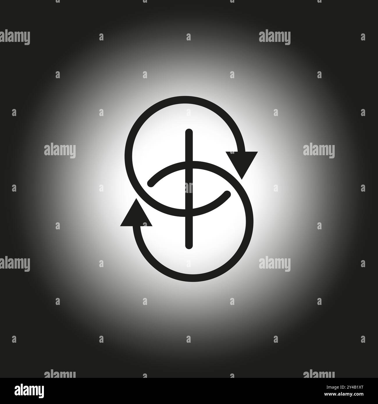 Currency exchange icon. Circular arrow symbol. Black and white gradient ...