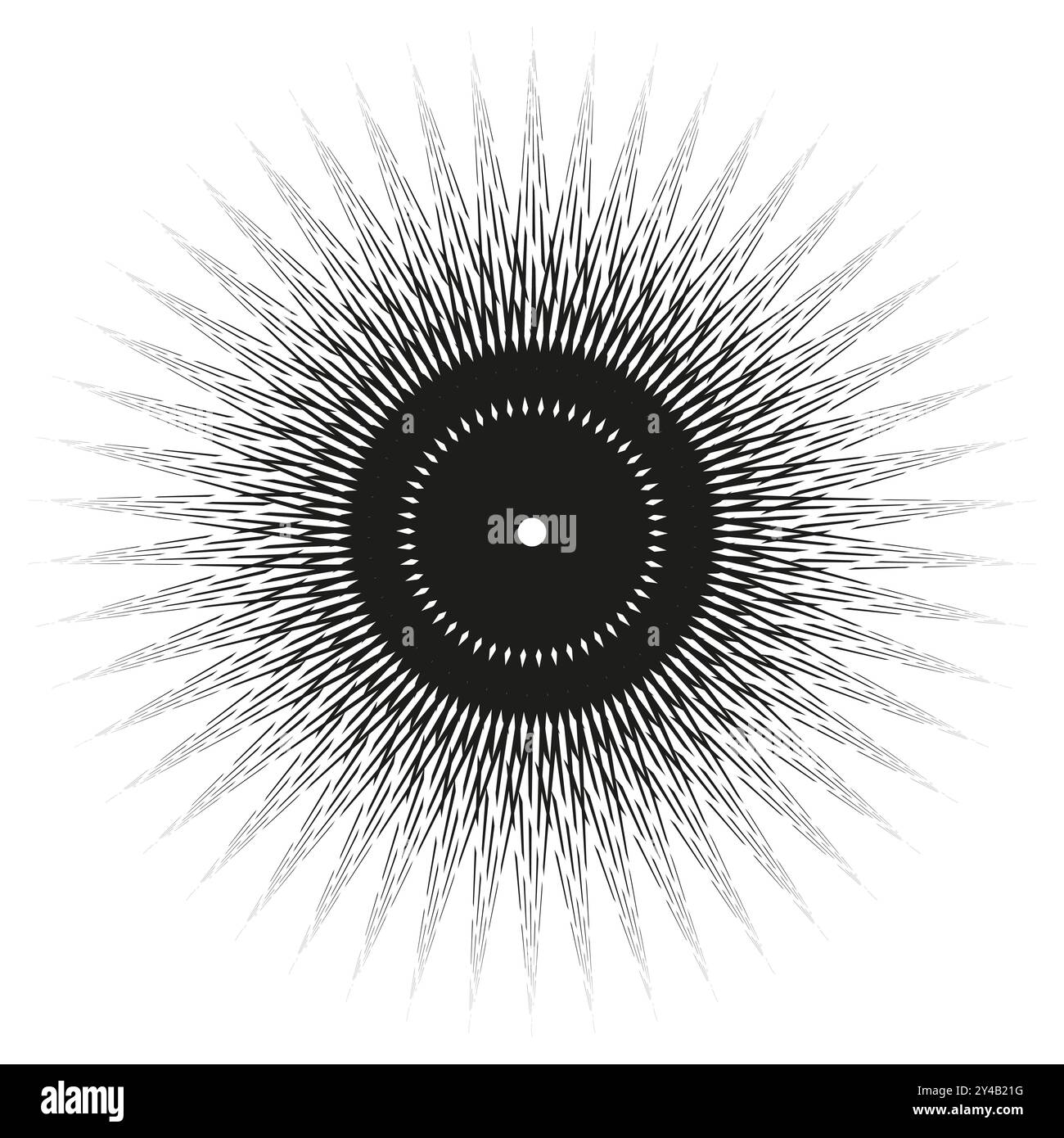 Radial burst vector. Black and white spiked pattern. Concentric circular design. Bold ...