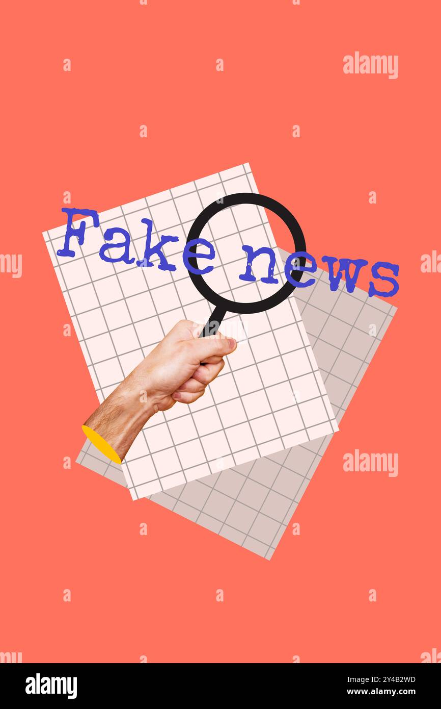 Composite trend artwork sketch image photo collage of newspaper fake news propaganda hand hold ...