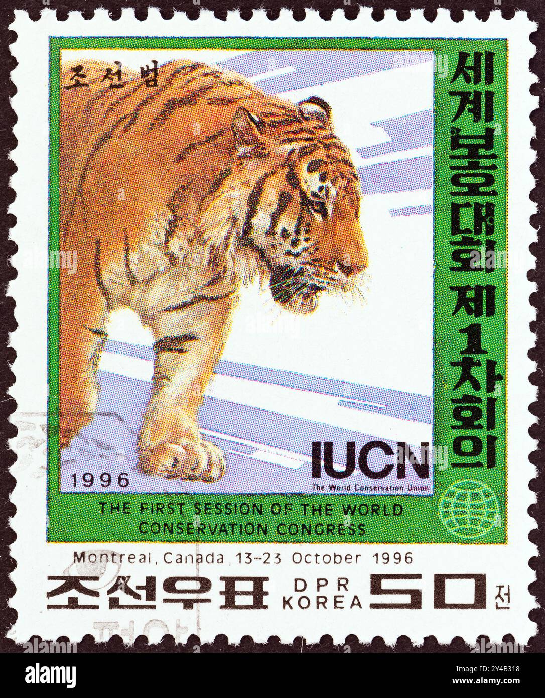 NORTH KOREA - CIRCA 1996: A stamp printed in North Korea shows a Tiger ...