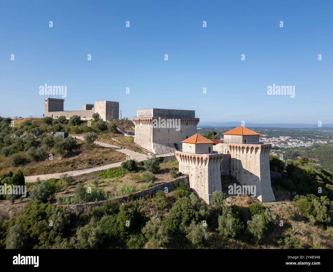 Aerial view of the medieval castle of Ourém, Portugal, Europe Stock ...