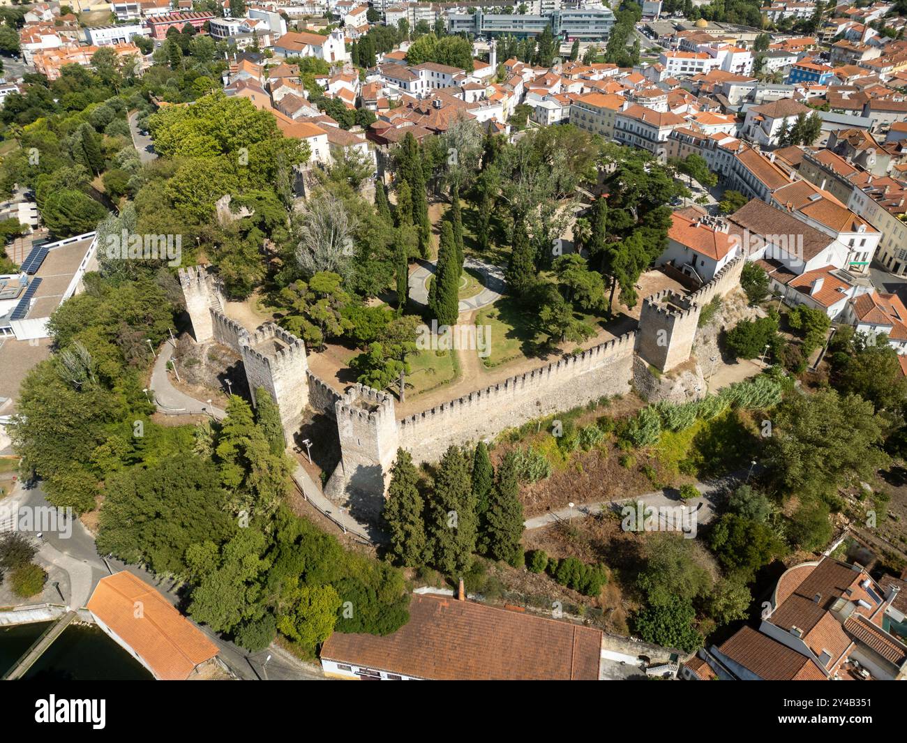 Aerial view of the Castelo de Torres Novas medieval castle in Torres ...