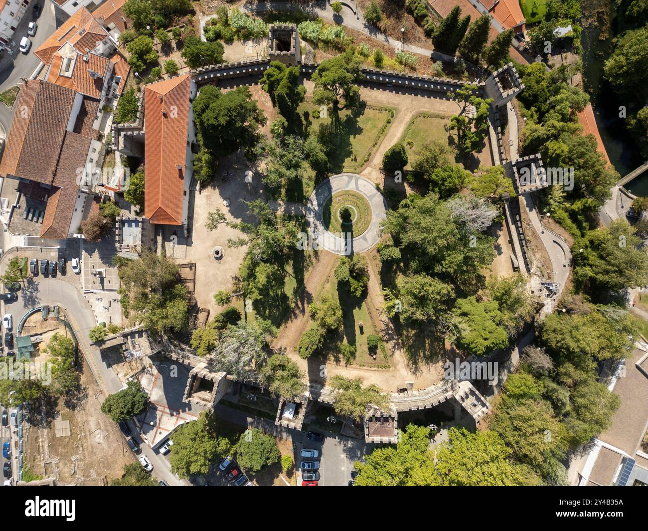 Aerial view of the Castelo de Torres Novas medieval castle in Torres ...