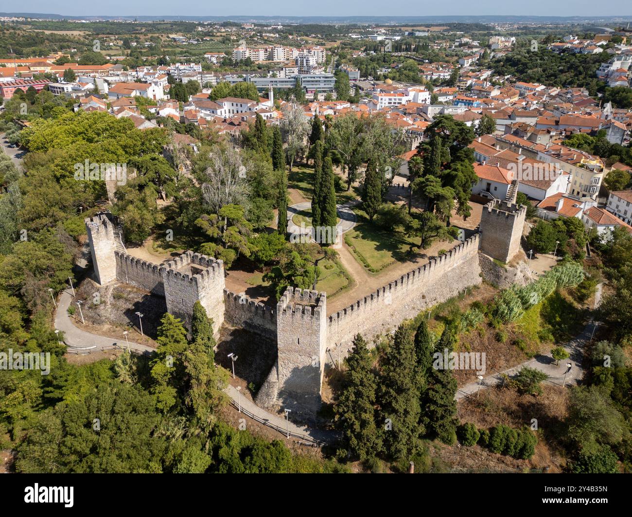 Aerial view of the Castelo de Torres Novas medieval castle in Torres ...
