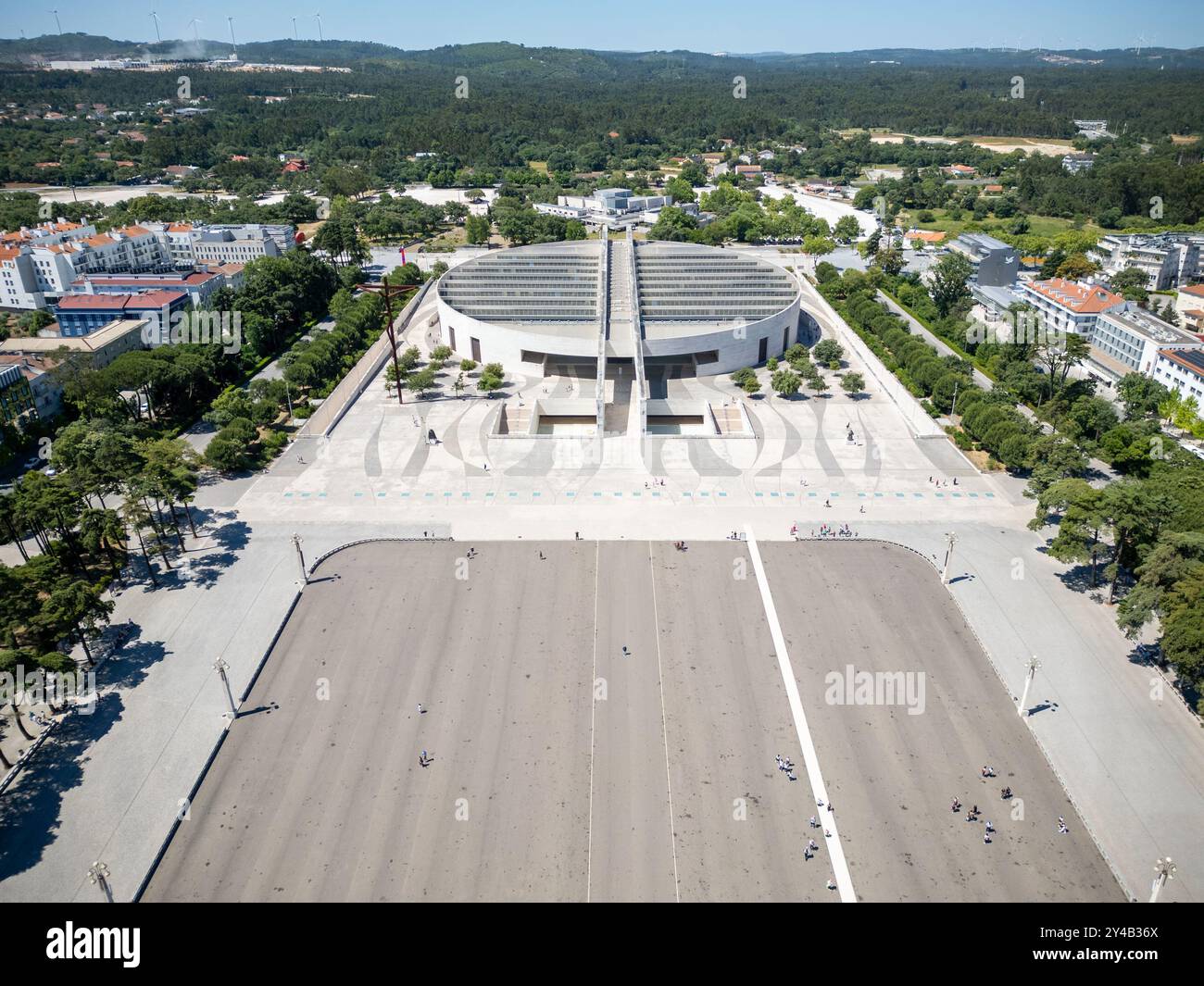 Aerial view of the Basilica of the Holy Trinity at the Sanctuary of Our Lady of Fatima, in ...