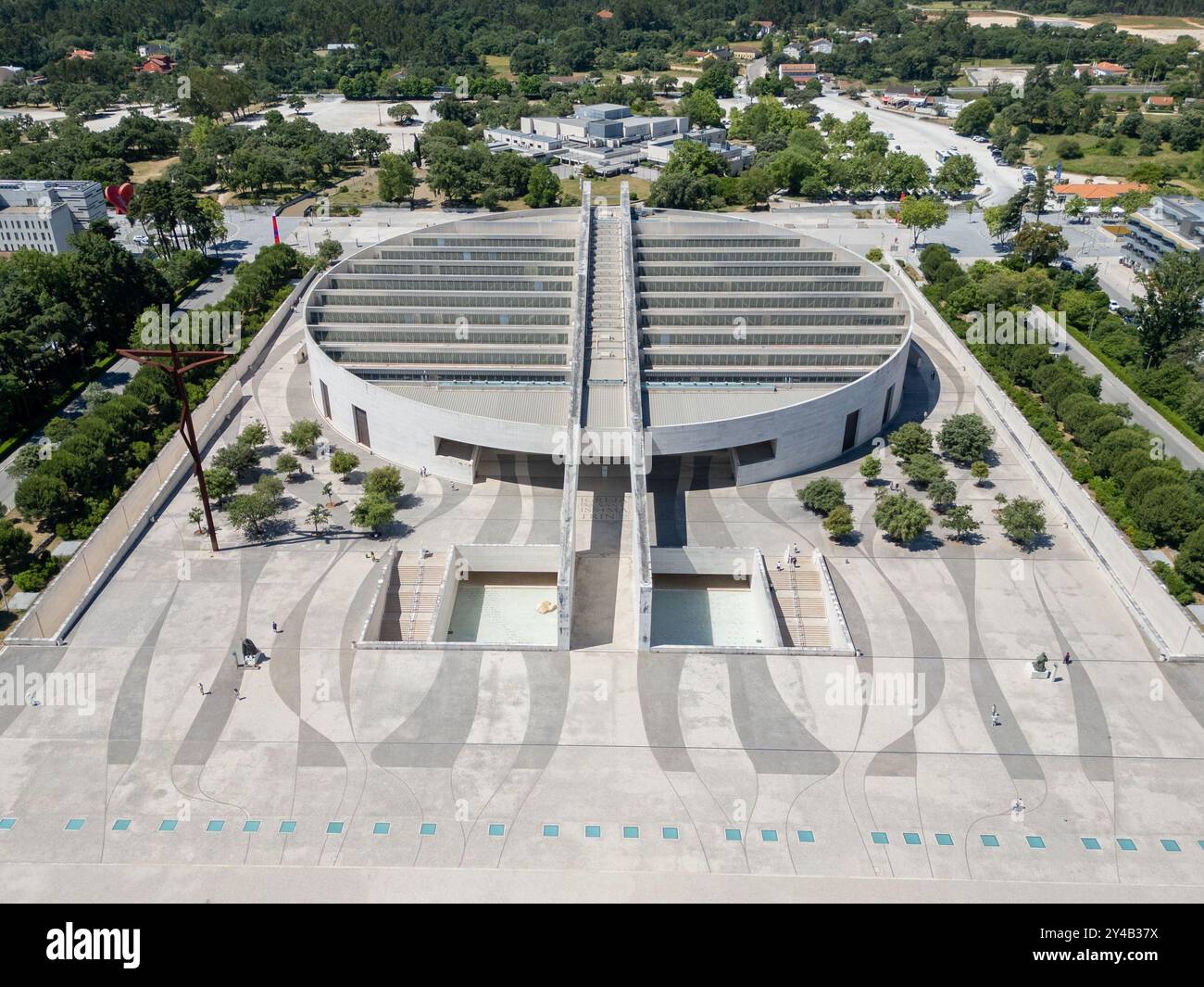Aerial view of the Basilica of the Holy Trinity at the Sanctuary of Our Lady of Fatima, in ...