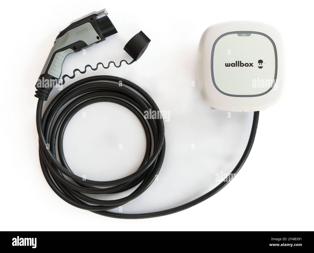 Wallbox Pulsar Max EV charger with type 1 cable isolated on white ...