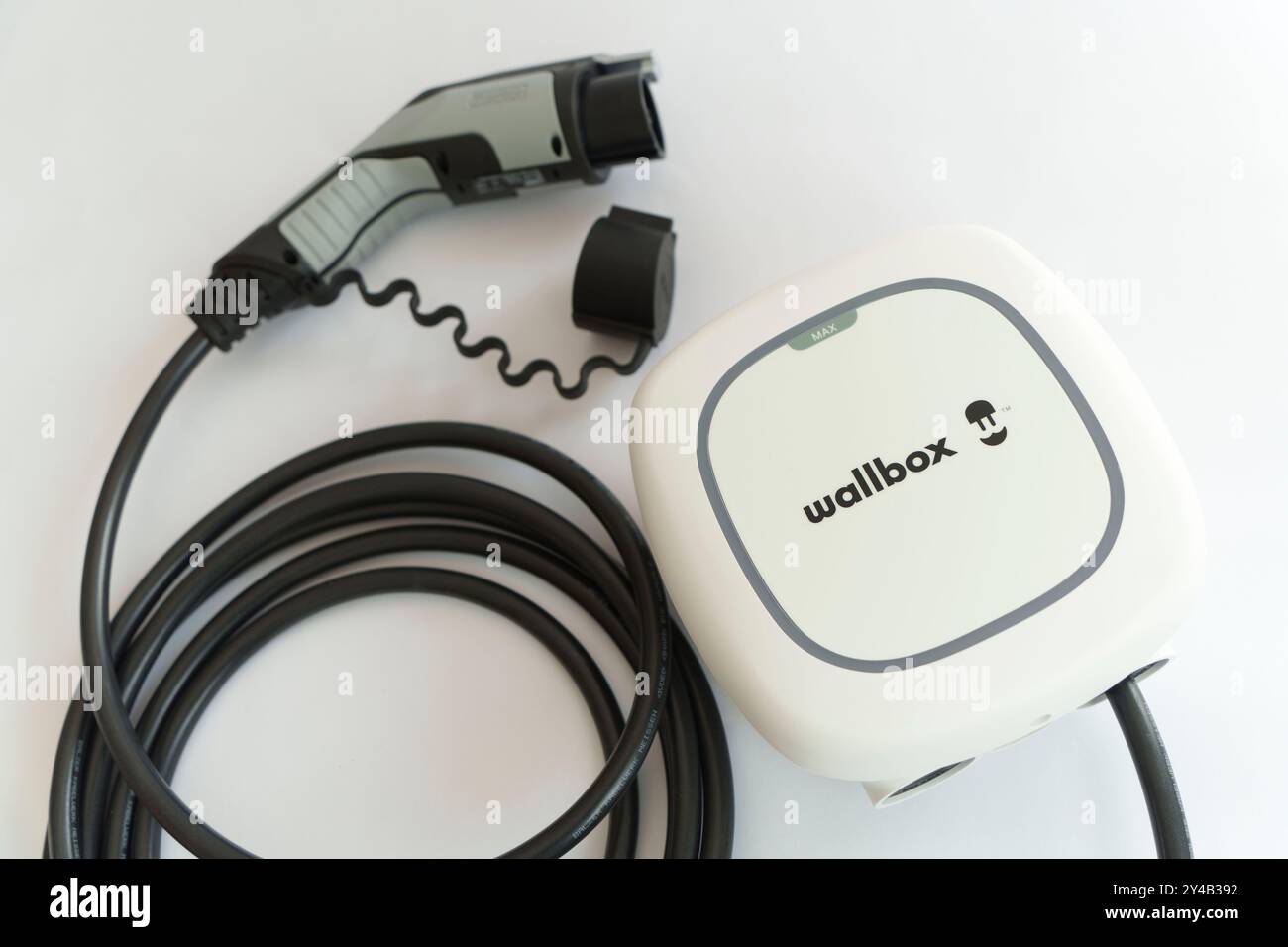 Wallbox Pulsar Max EV charger with type 1 cable isolated on white ...