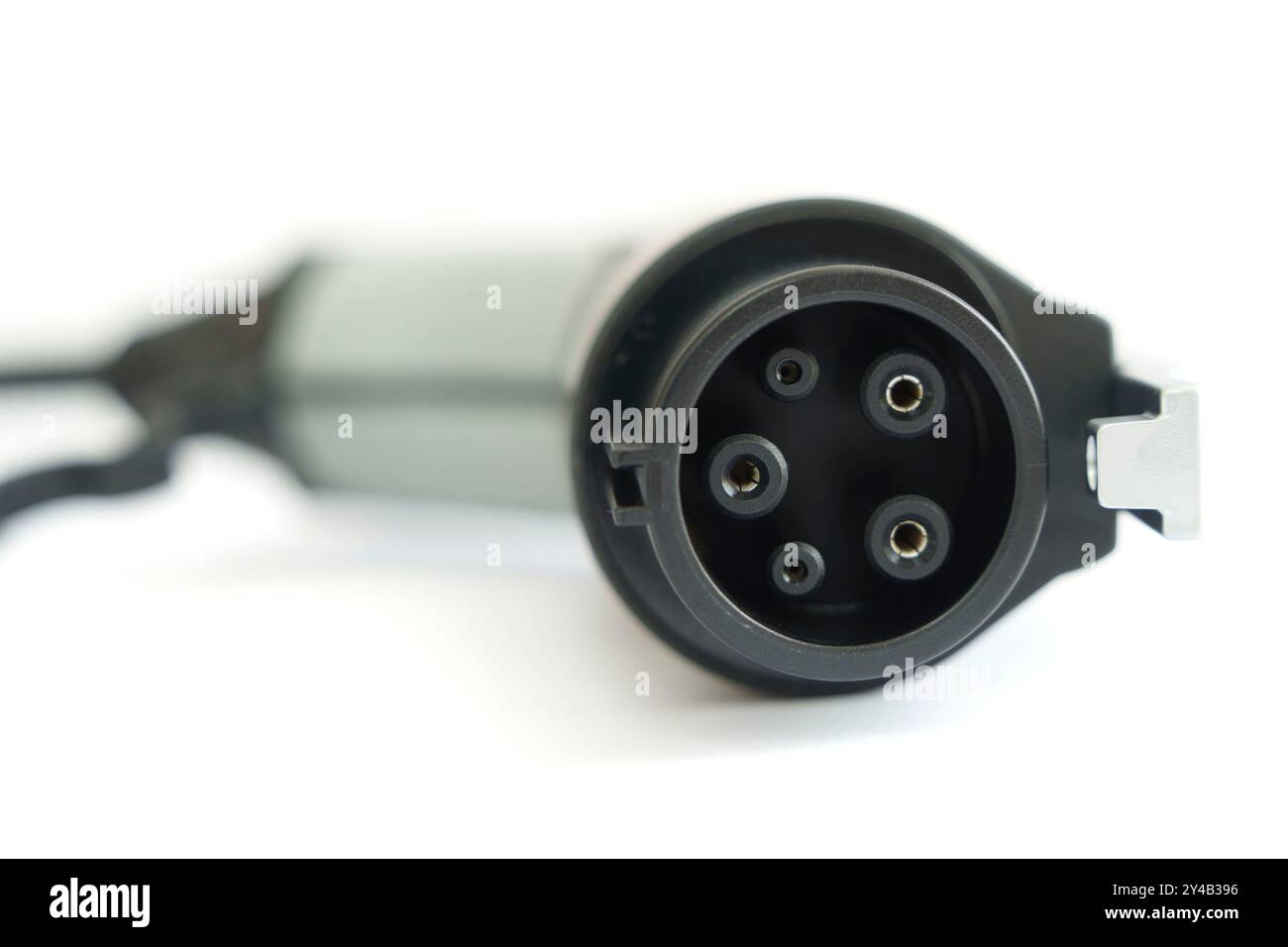 Close up of a female Type 1 j1772 connector on an EV charging cable ...