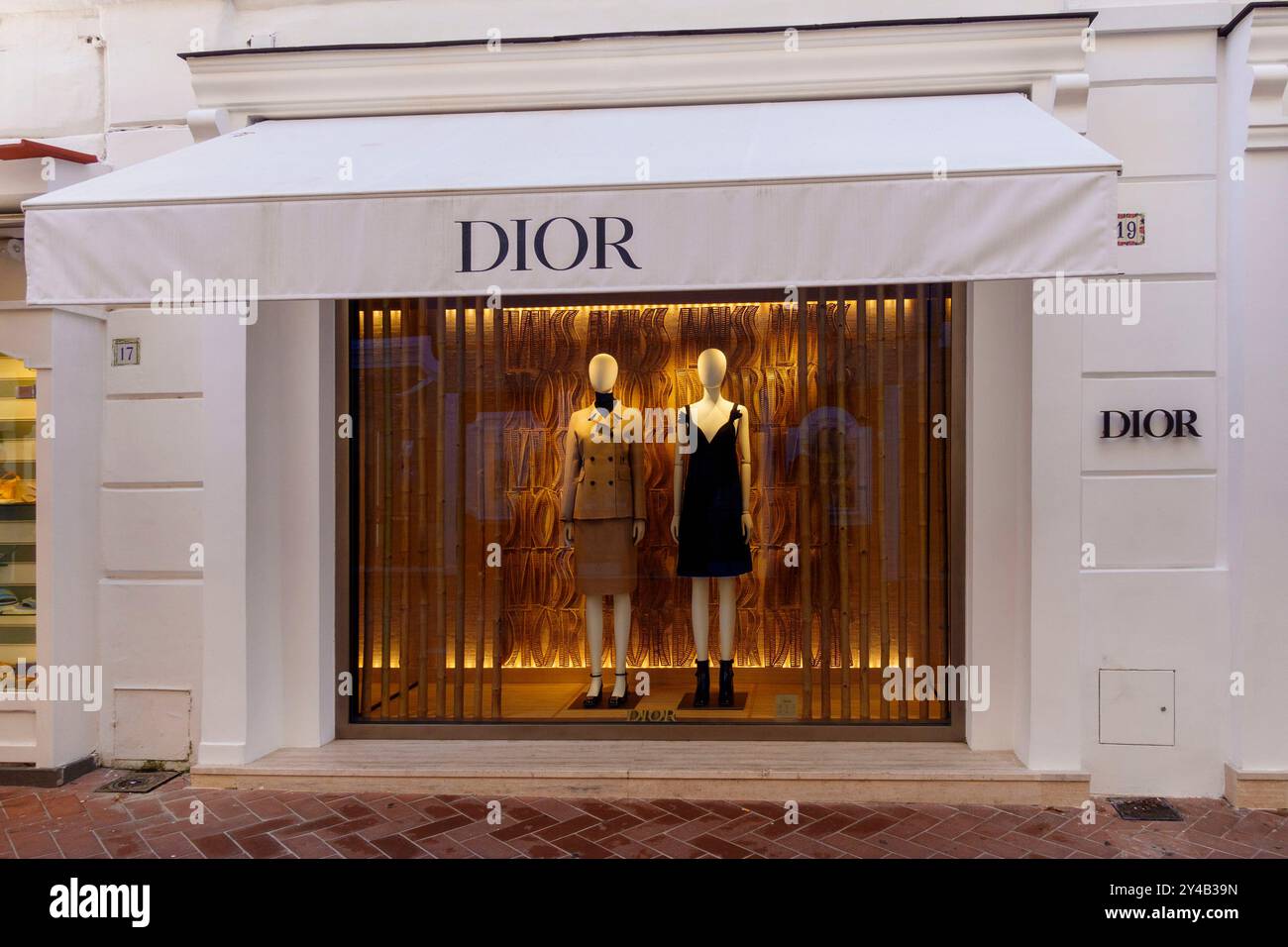 Luxury Dior store window display with mannequins showcasing elegant ...