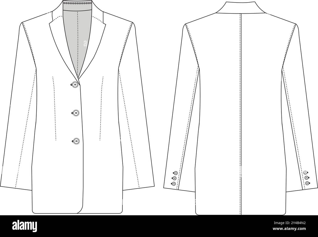 long sleeve tailored collared v neck buttoned plain blazer jacket ...