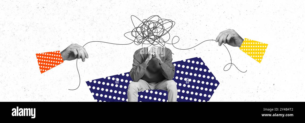 Composite trend artwork sketch 3d photo collage of young guy sit hand ...