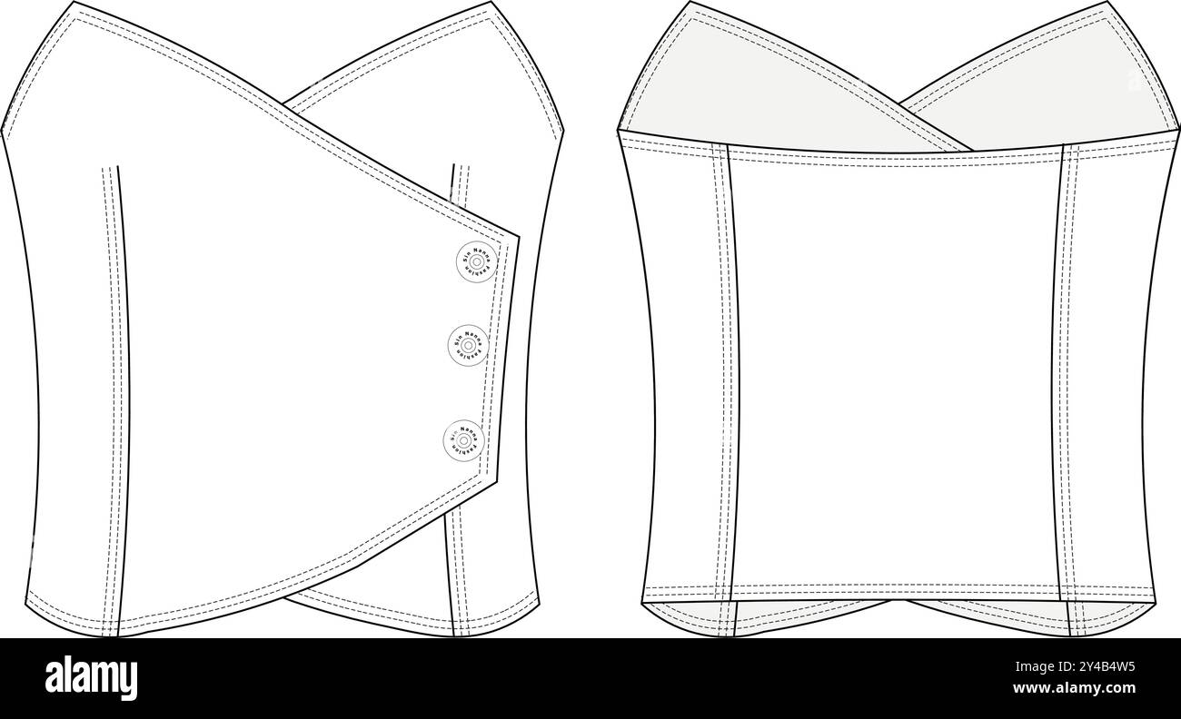denim jean bustier blouse vest technical drawing flat sketch fashion ...