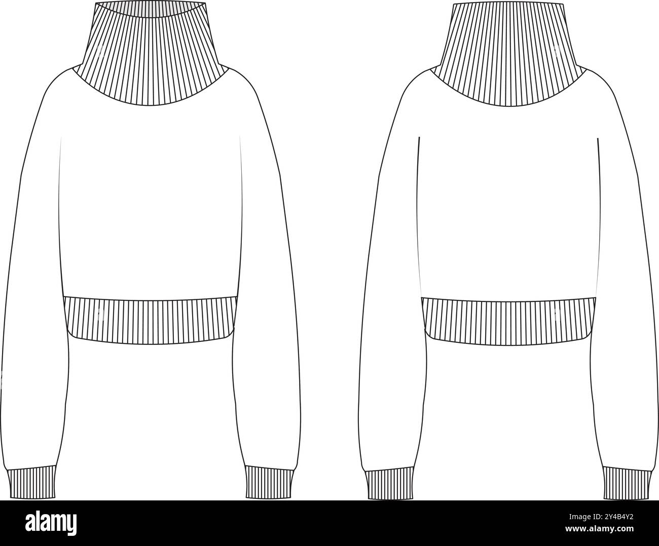 ribbed high neck turtleneck ribbed hem Sweater Technical Drawing Flat ...